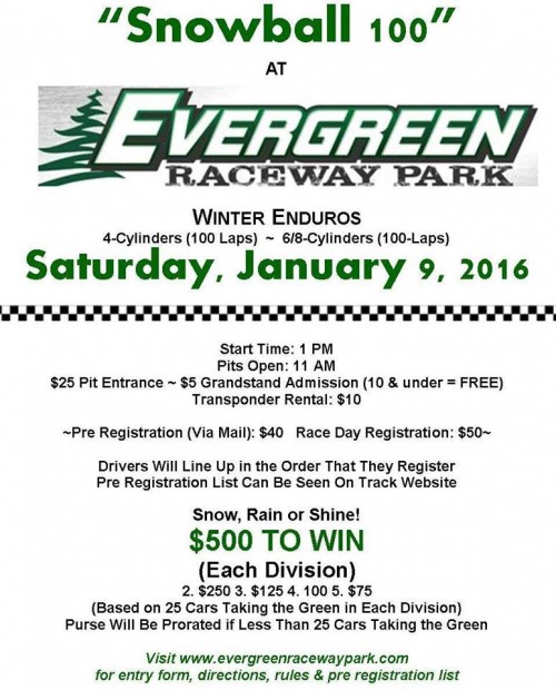 Evergreen Raceway Park Announced “Snowball 100” Enduros :Racers Guide ...